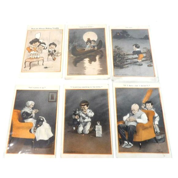 Antique | Art | Lot Of 6 Antique 91s Comic Postcards Signed By Fredy ...